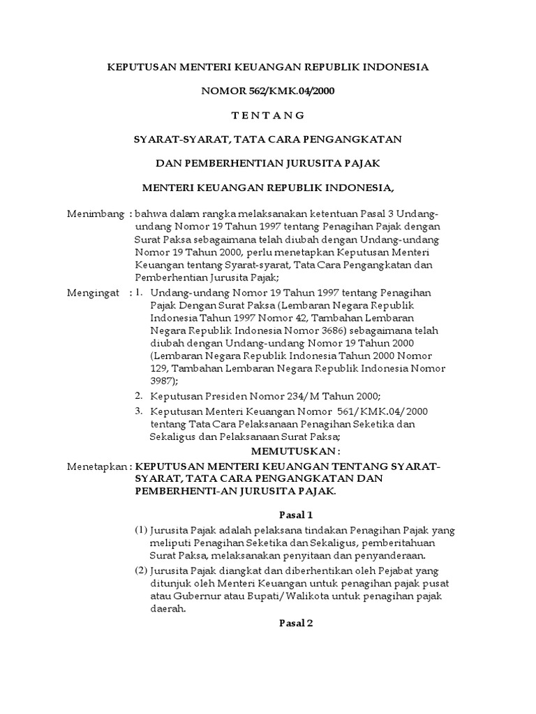 562 - KMK.04 - 2000 - Pengangkatan Dan Pemberhentian JSPN | PDF