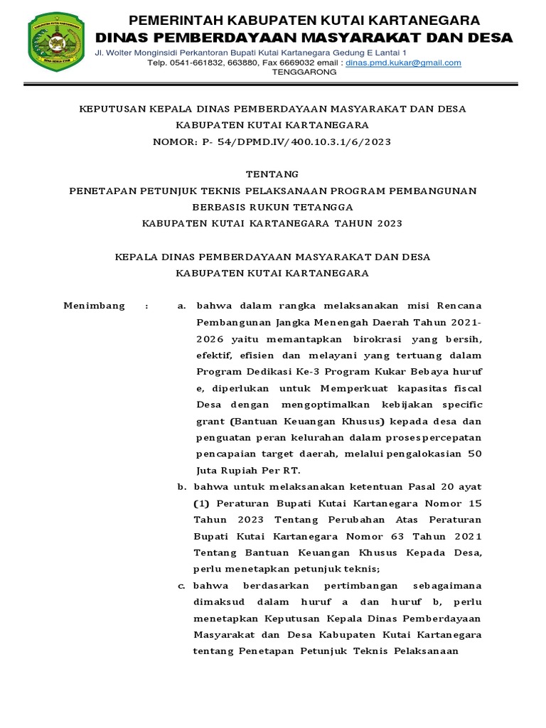 Draf SK KADIS DPMD Tentang Juknis BKKD RT Tahun 2023-2 - Signed ...