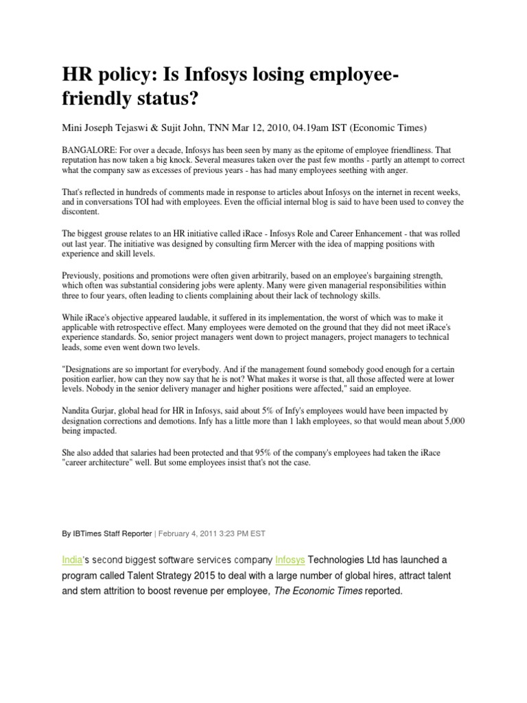 Infosys HR Policy and Employee Discontent | PDF | Talent Management ...