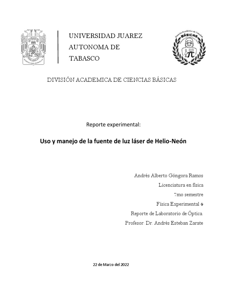 Practica 3 Uso y Manejo de La Fuente de Luz Laser de He-Ne | PDF ...
