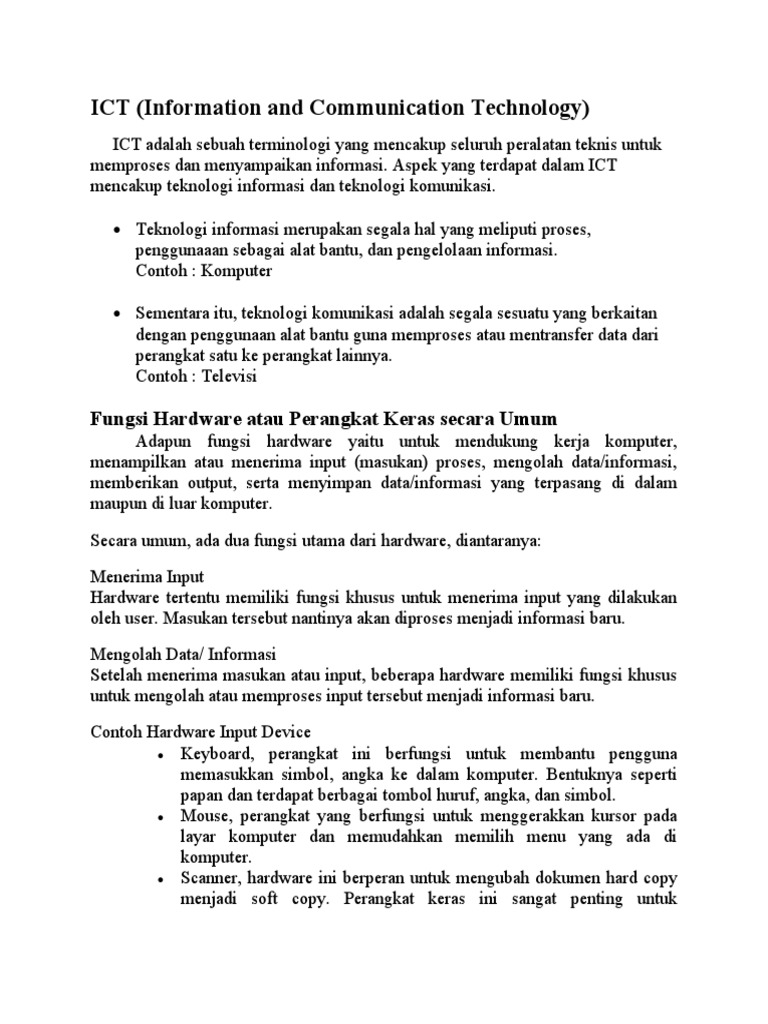 Pengertian dan Fungsi ICT dan Hardware | PDF | Komputer | Teknologi ...