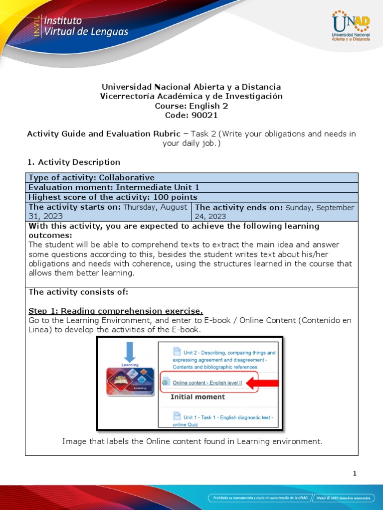 Activities Guide and Evaluation Rubric - Unit 1 - Task 2 - Write Your ...