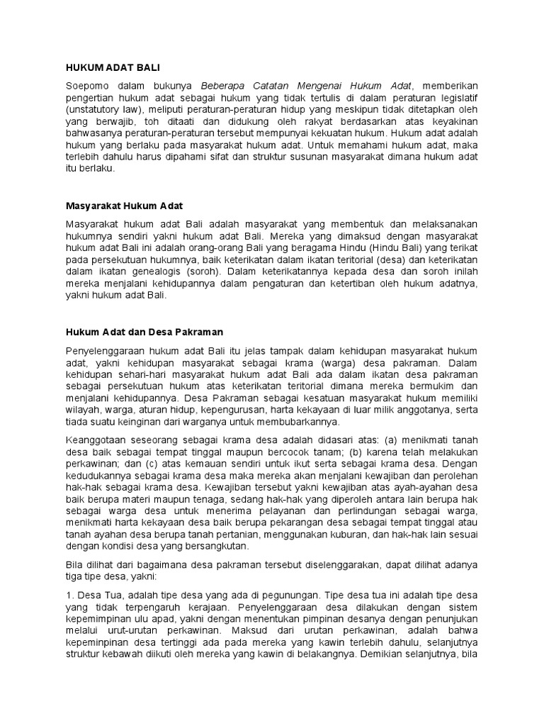 Hukum Adat Bali | PDF