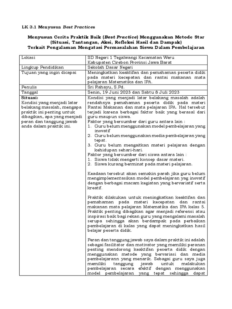 LK 3.1 Menyusun Best Practices - PPL AKSI 1 DAN 2 - UPLOAD | PDF