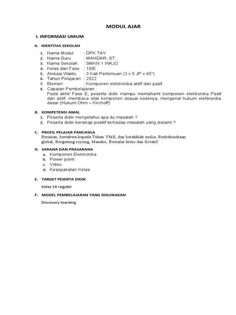Modul 1 Komponen Elektronika Pasif Dan Aktif | PDF