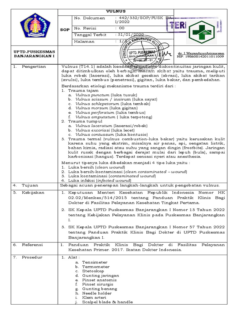2022 Sop Dokter - Vulnus (t14.1) | PDF