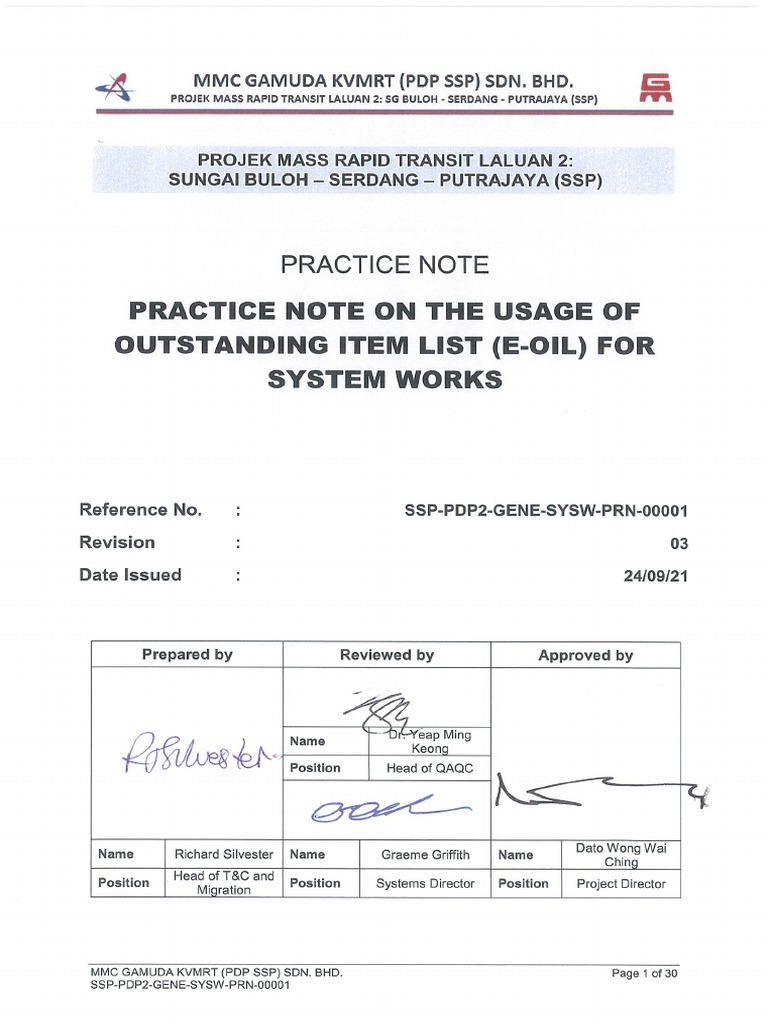 Practice Note On The Usage of Outstanding Item List (E-OIL) For System ...