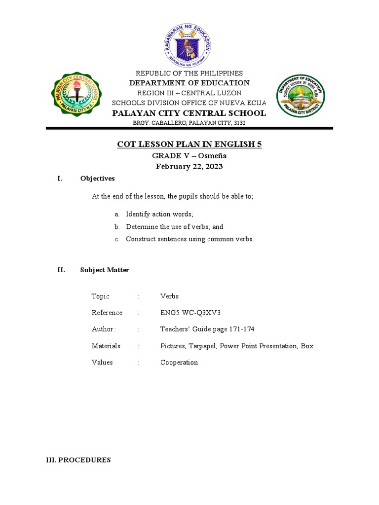 Grade 5 Osmeña - Semi Detailed Lesson Plan Cot1 | PDF