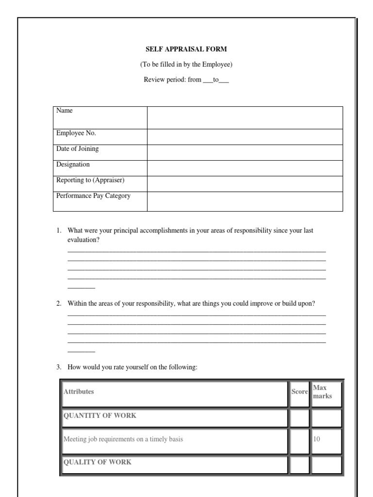 Self Appraisal Form | PDF