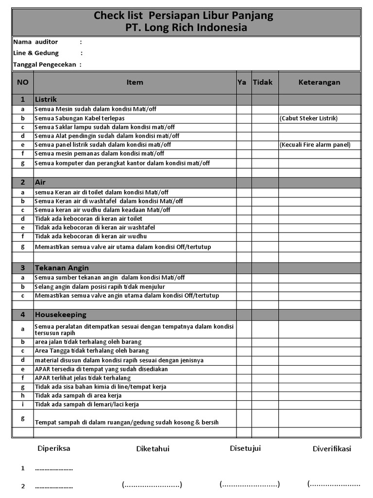 Form Checklist Libur Lebaran 2023 | PDF | Teknologi & Rekayasa