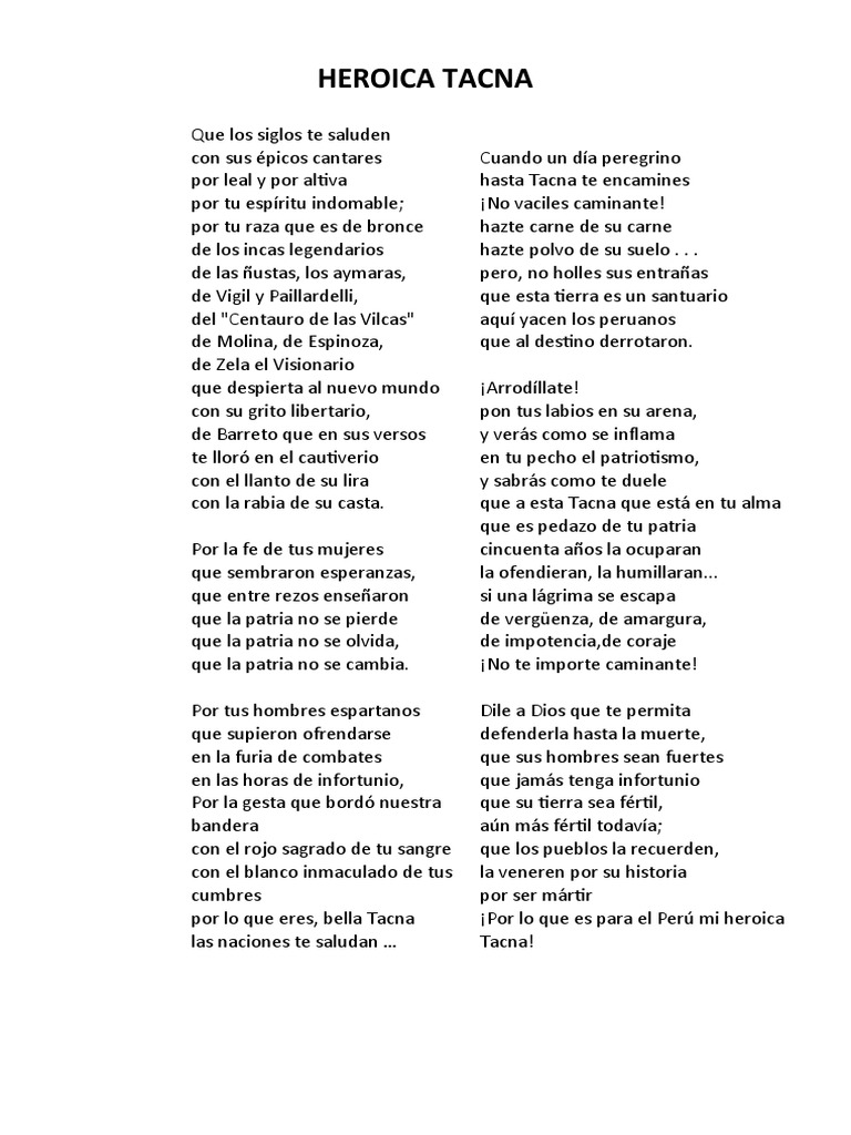 Canción Heroica Tacna | PDF