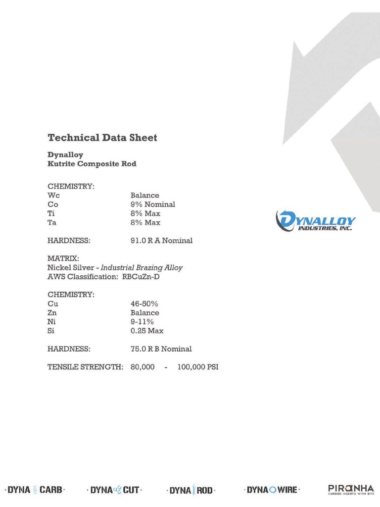 Tech Data Sheet - Dynalloy Kutrite2 | PDF