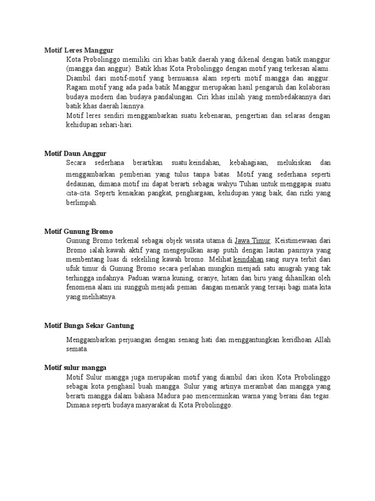 Motif Batik Manggur Probolinggo | PDF