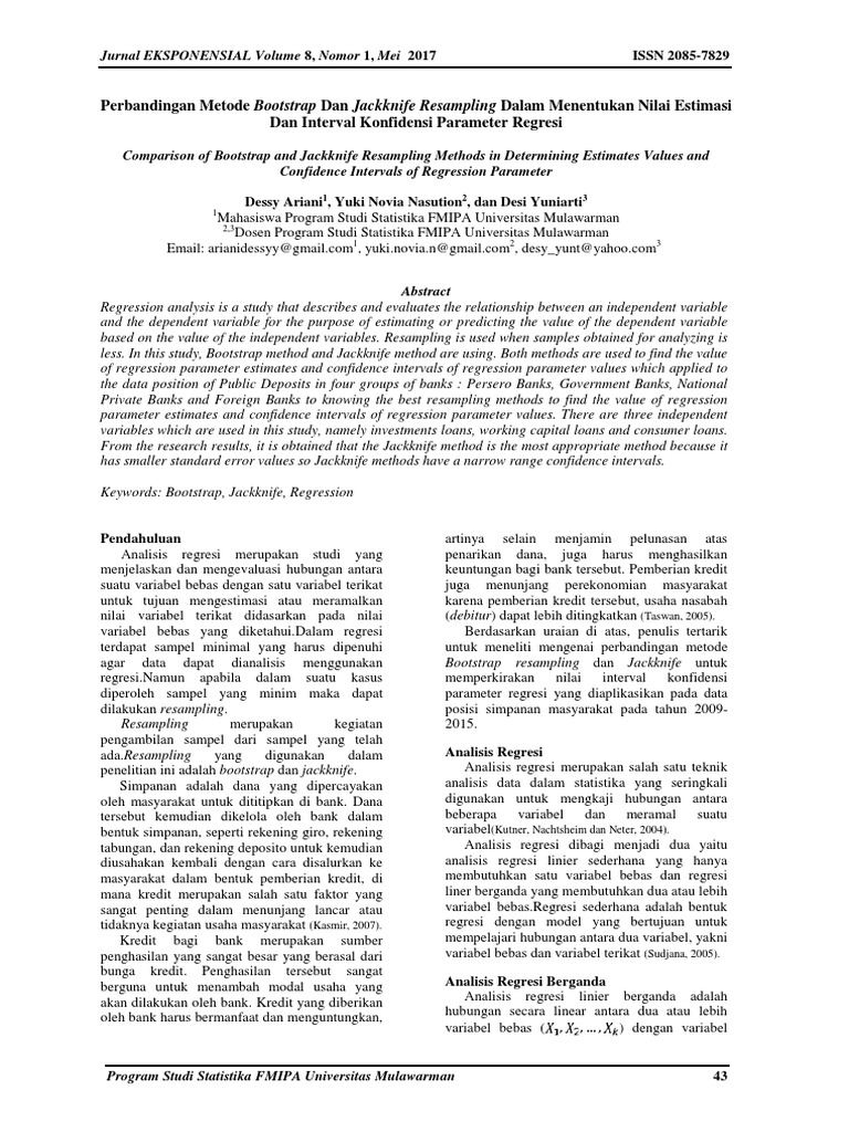 Perbandingan Metode Bootstrap Dan Jackknife Resampling Dalam Menentukan Nilai Estimasi Dan ...