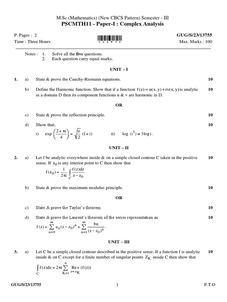 Year - M.Sc. (Mathematics) (New CBCS Pattern) Semester - III Subject - PSCMTH11 - Paper-I ...
