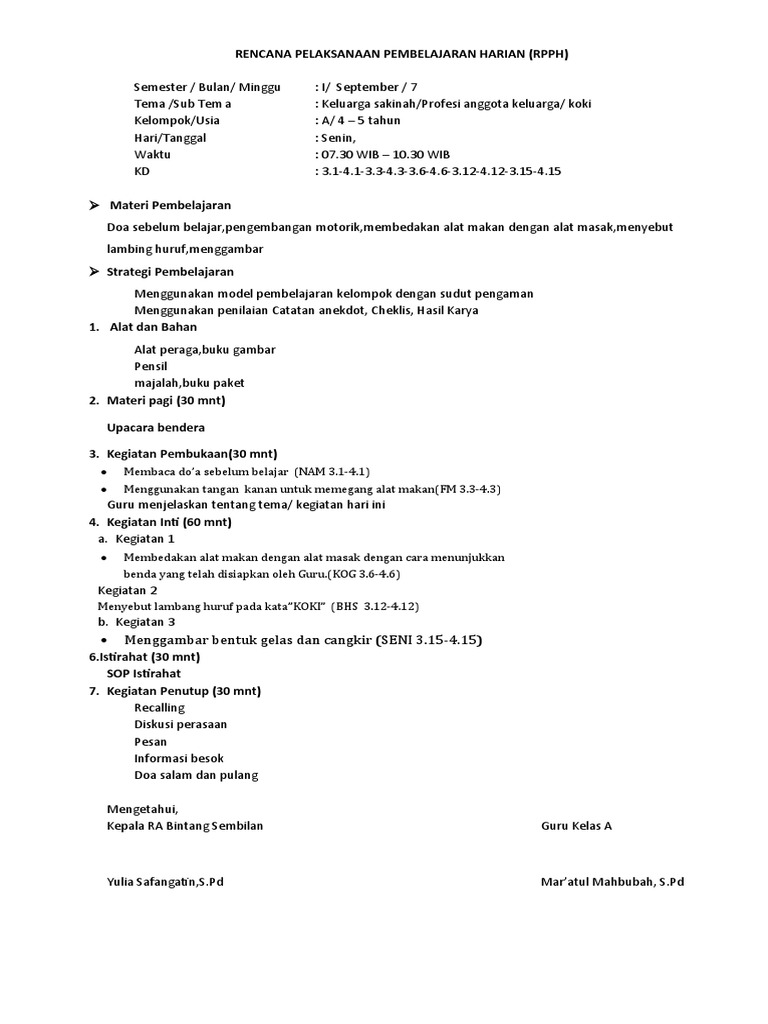 RPPH Tema KELUARGA SAKINAH Sub Tema Profesi | PDF