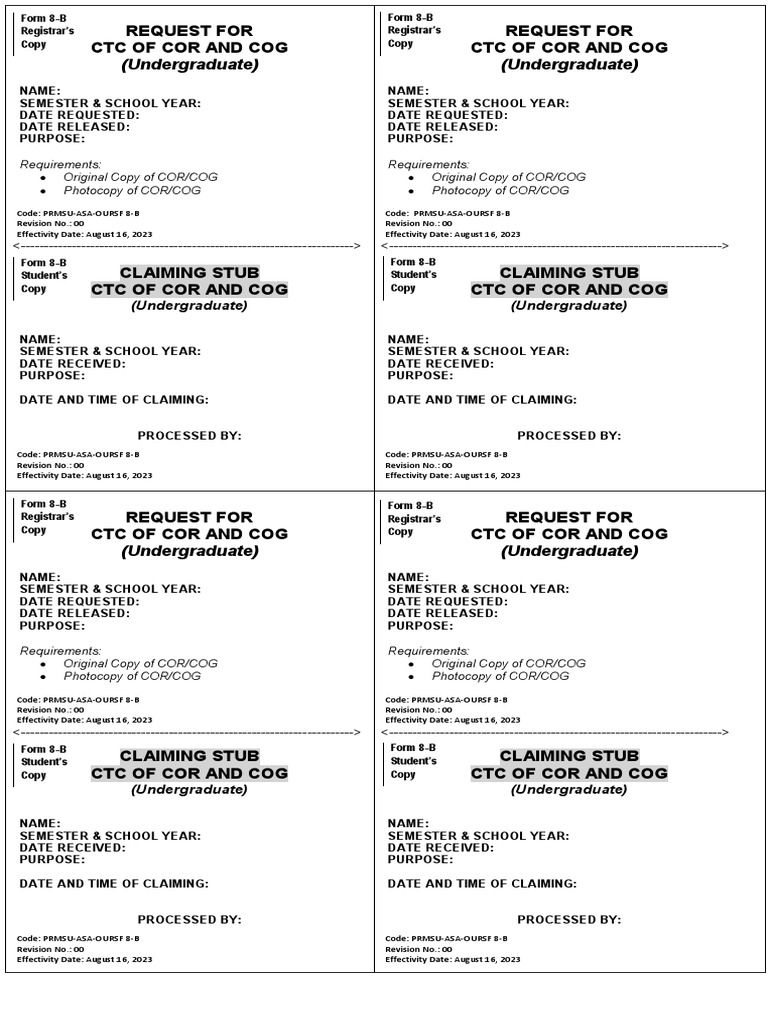 8 B Request For Documents CTC of COR and COG Undergraduate | PDF ...