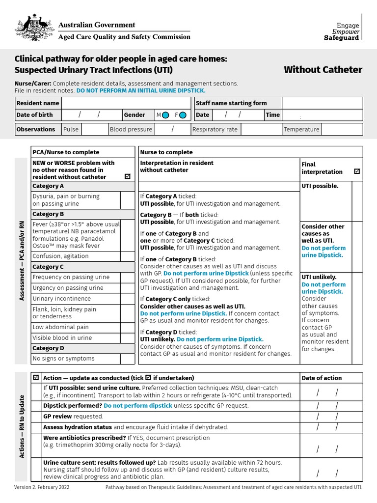 Form Ams Clinical Pathway Fillable Form Without Catheter Pdf Urinary Tract Infection 