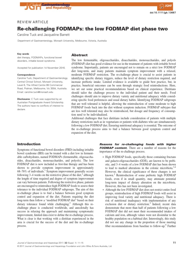 J of Gastro and Hepatol - 2017 - Tuck - Re Challenging FODMAPs The Low FODMAP Diet Phase Two ...