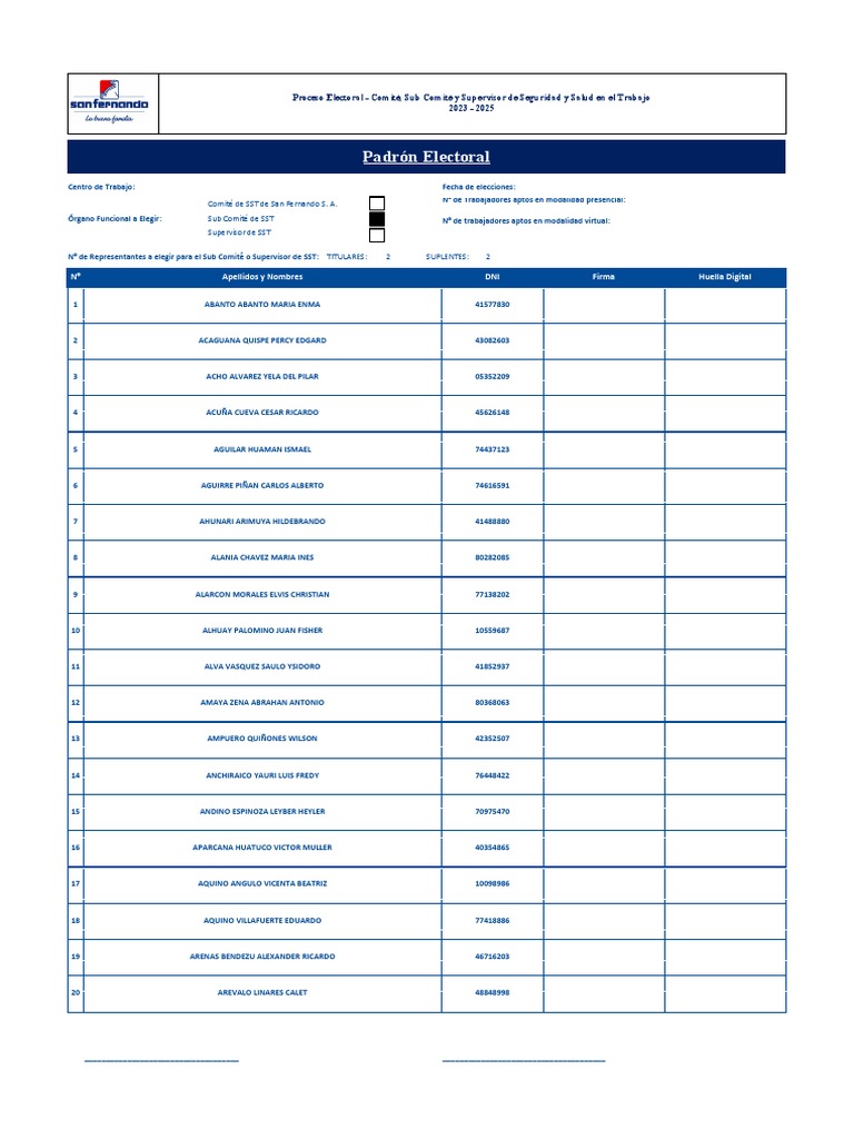 Formato - Padrón Electoral | PDF