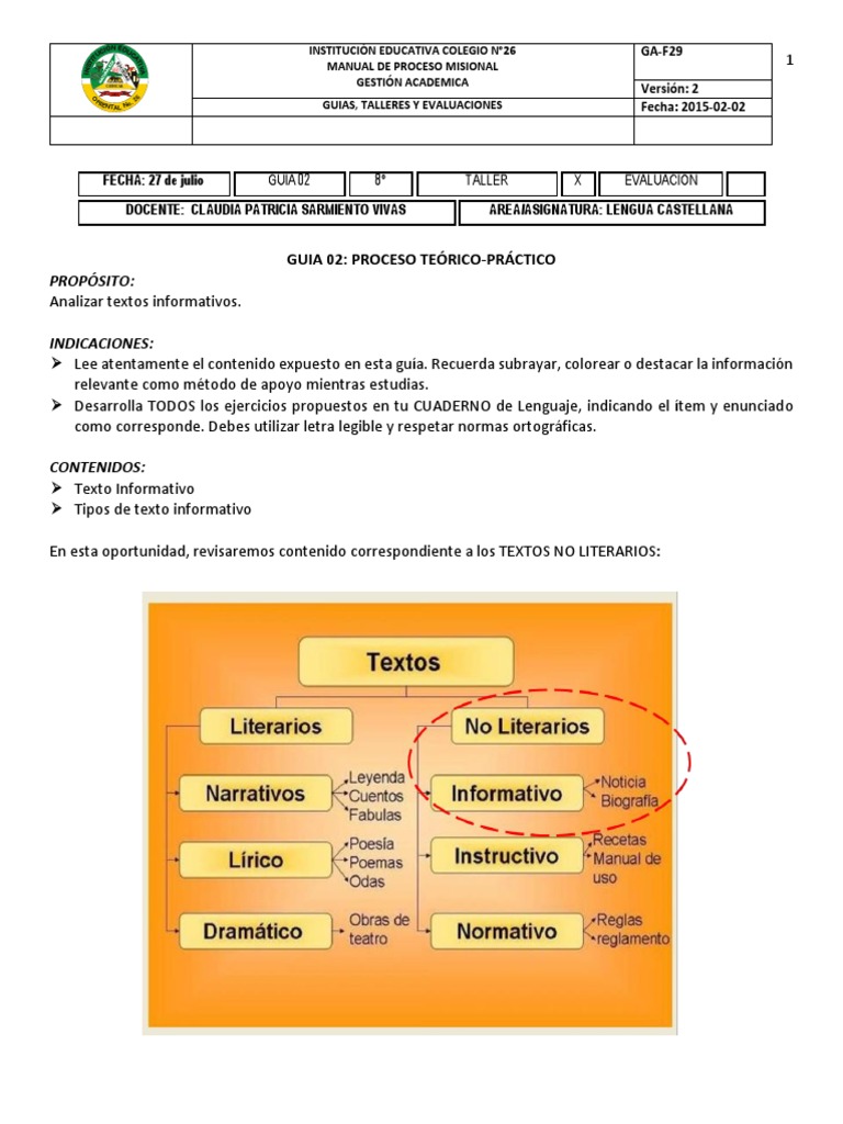 Guía de Análisis de Textos Informativos | PDF | Oración (Lingüística ...