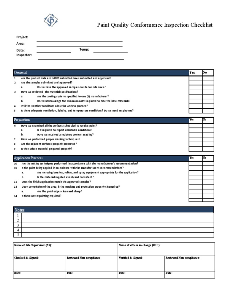 Paint Inspection Checklist I | PDF | Paint | Materials