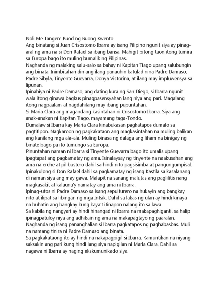 Noli Me Tangere Buod NG Buong Kwento | PDF