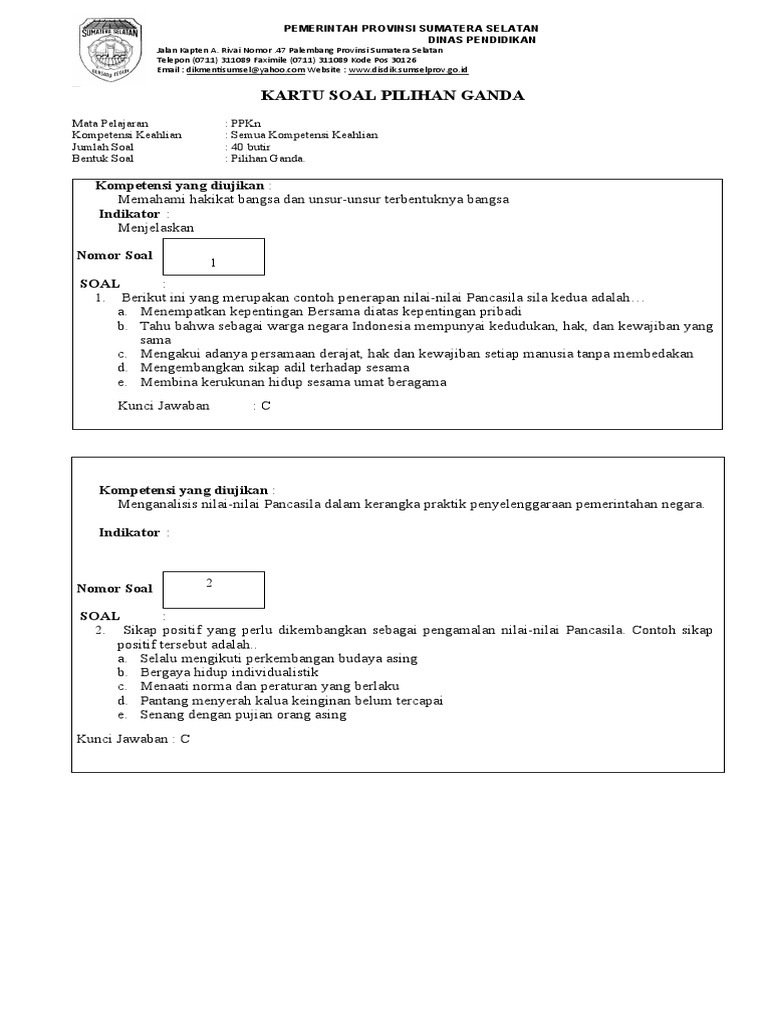 Kartu Soal PPKN | PDF