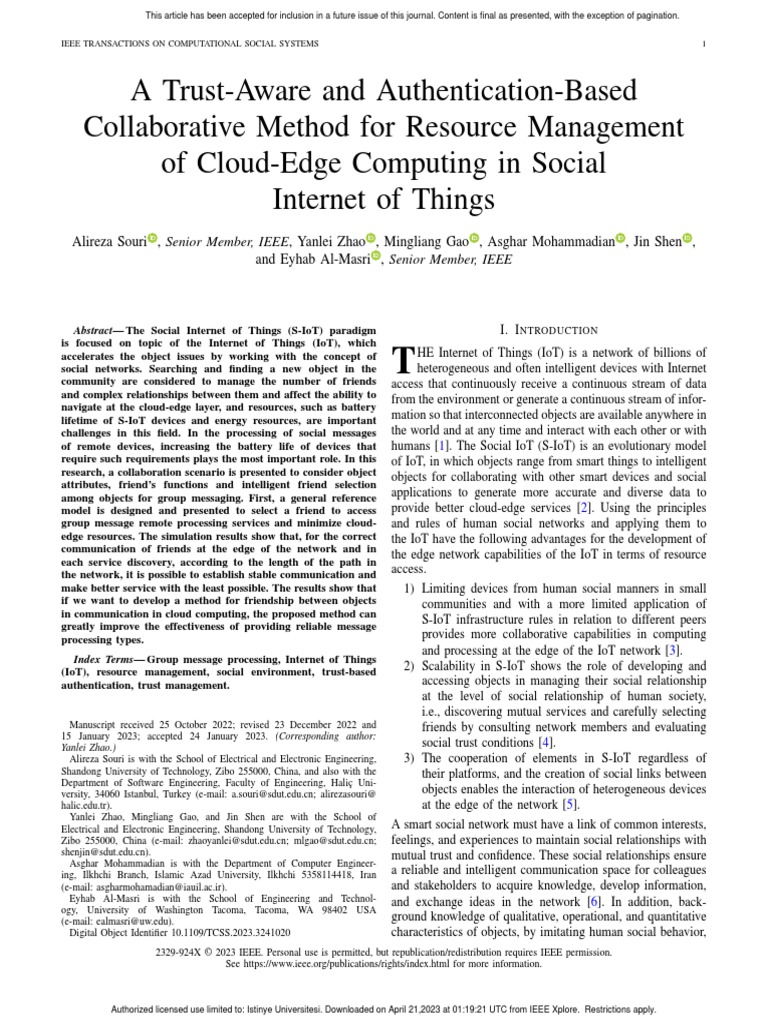 A Trust-Aware and Authentication-Based Collaborative Method For Resource Management of Cloud ...