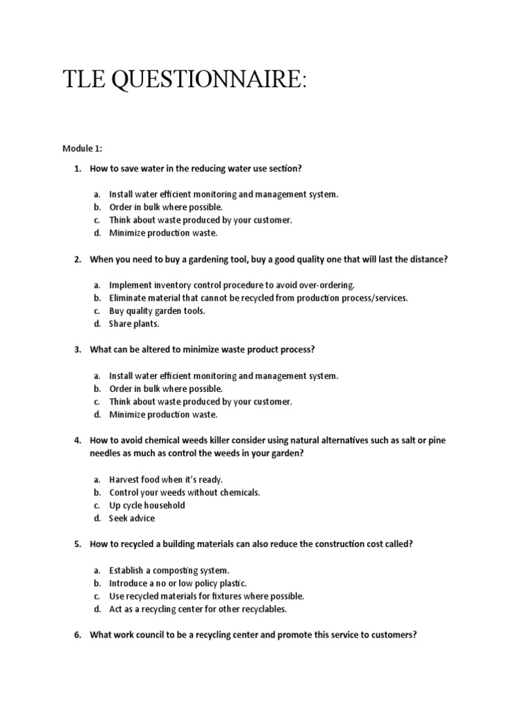Tle Questionnaire | PDF | Home & Garden