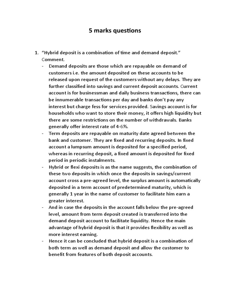 Banking 5 Marks Questions | PDF | Capital Requirement | Banks