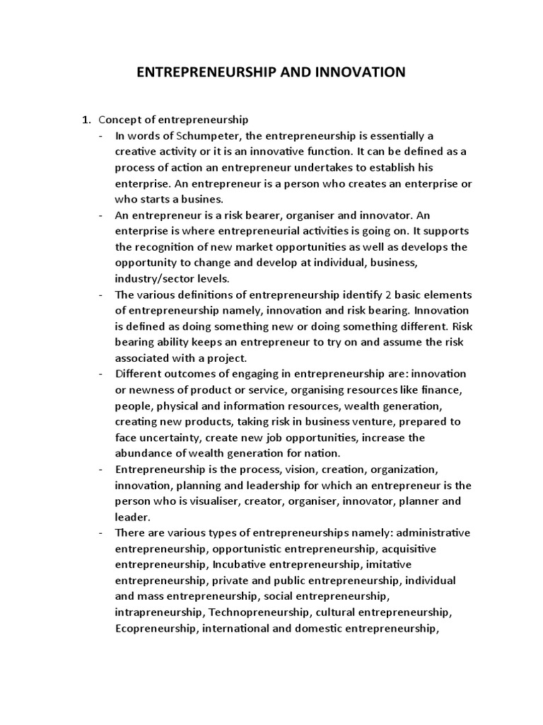 5 Marks ENTREPRENEURSHIP AND INNOVATION | PDF