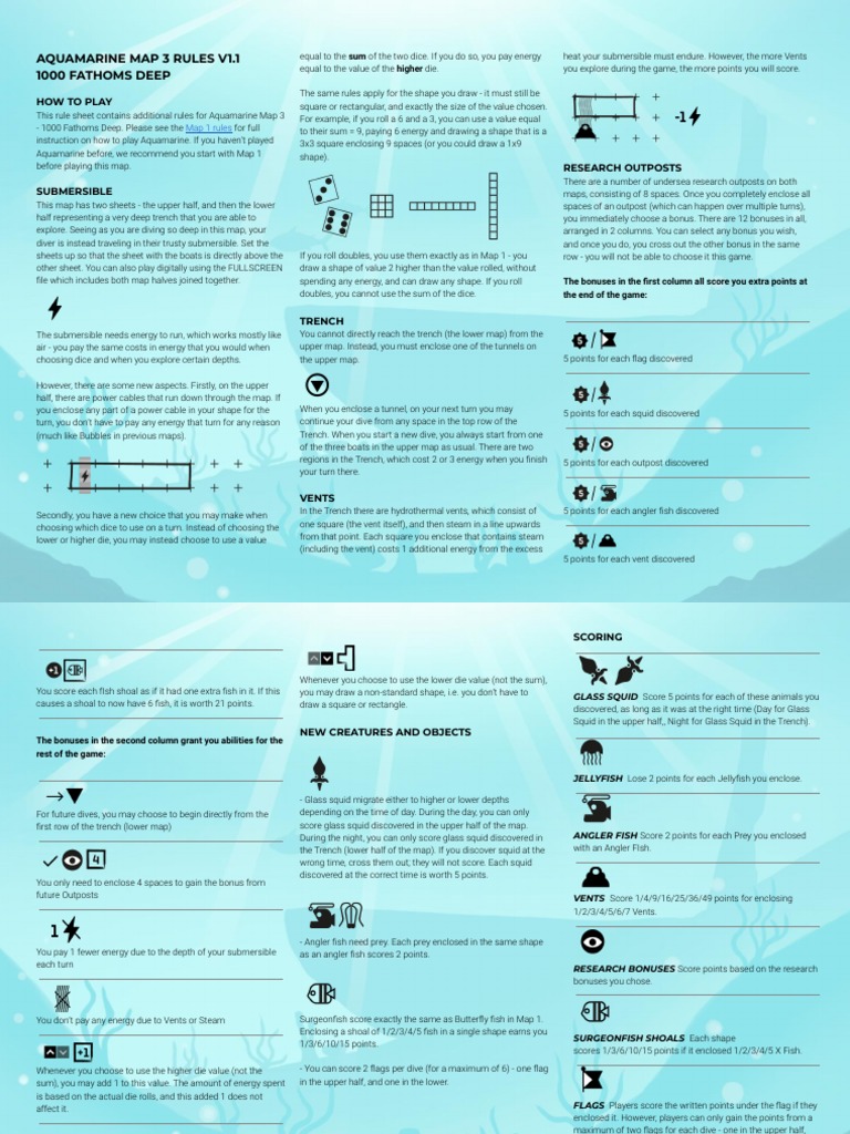 AQUAMARINE MAP 3 RULES - 1000 FATHOMS DEEP_A4 | PDF | Hydrothermal Vent ...