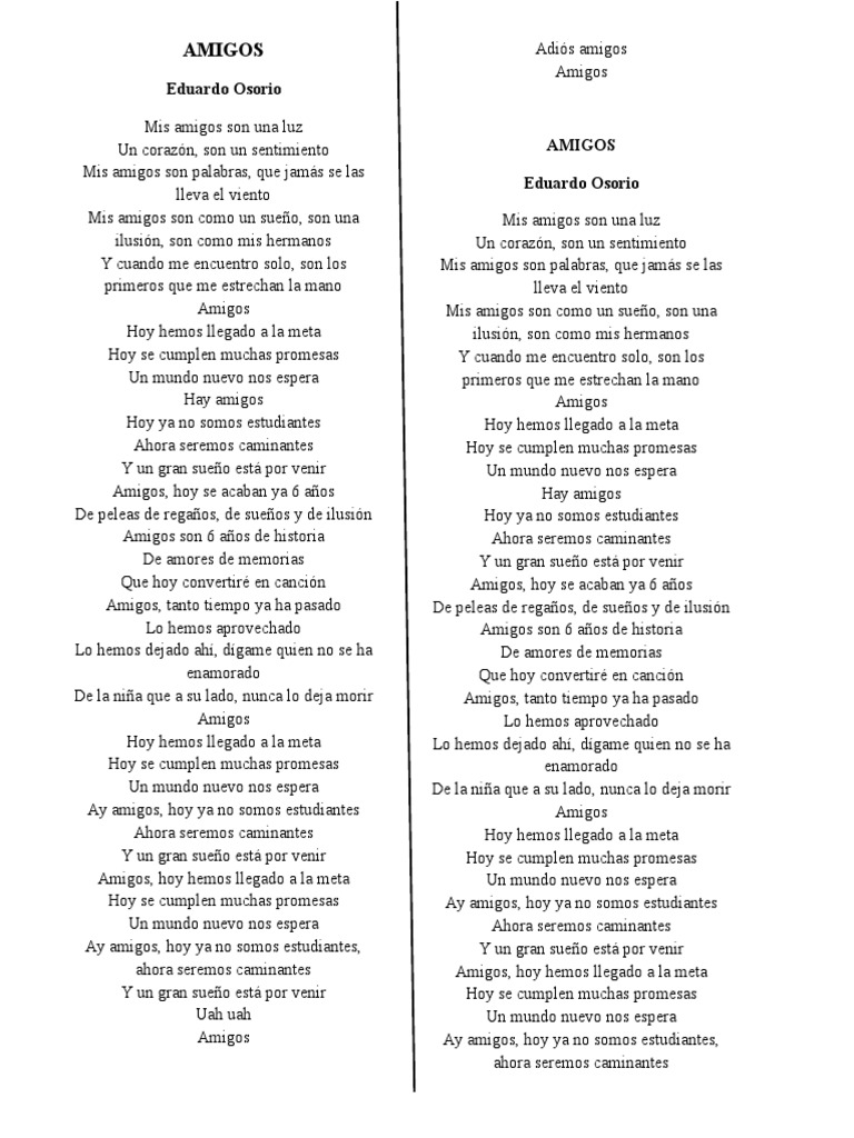 Amigos Cancion de Despedida 6° | PDF