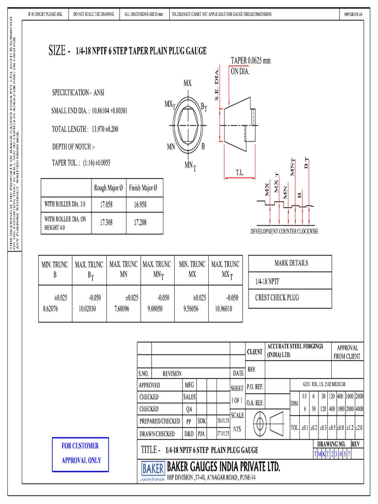 Tmkt23057 1-4-18 Tpi NPTF 6 Step Plain Plug Gauge Layou | PDF