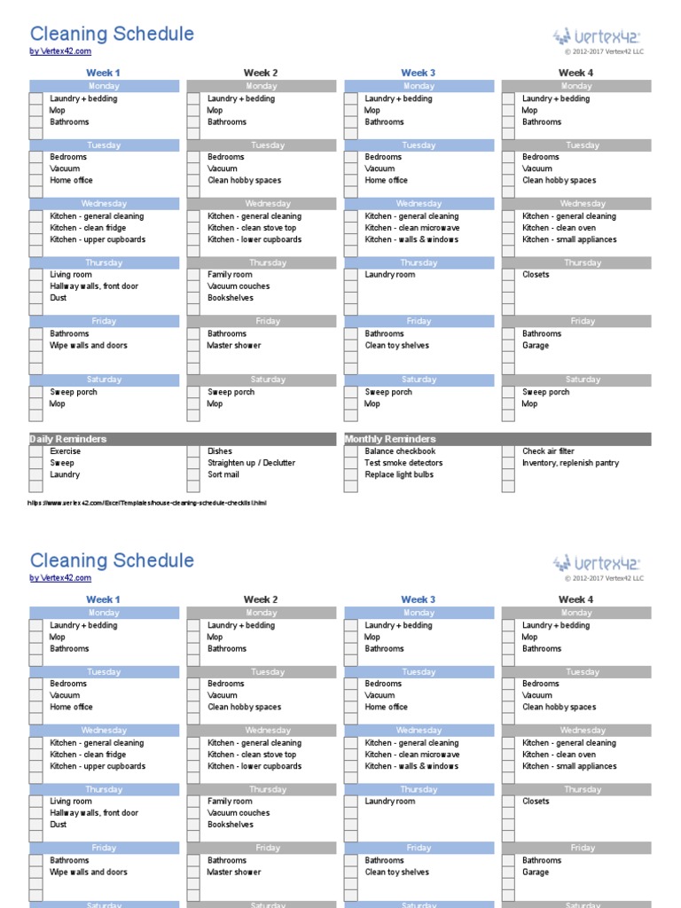 House Cleaning Schedule | PDF | Kitchen | Bedroom