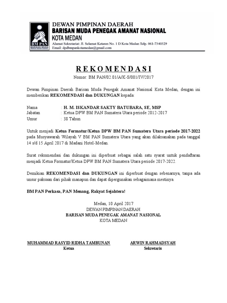 Contoh Rekomendasi Ketua Formatur | PDF