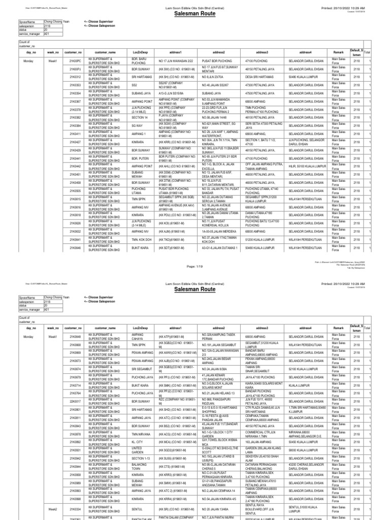 Salesman 2118 Route (20221020) | PDF
