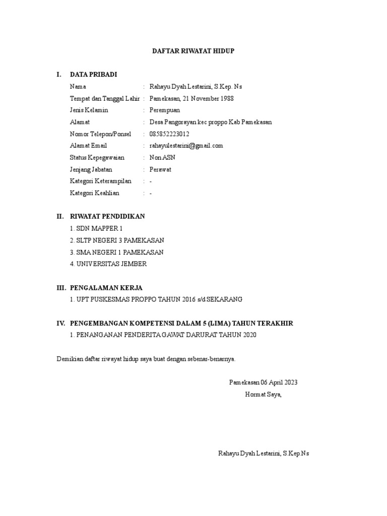 CV Rahayu Dyah Lestarini | PDF | Ilmu Sosial