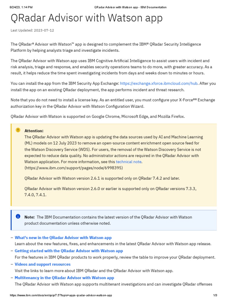 Qradar Advisor With Watson App Ibm Documentation Pdf Artificial