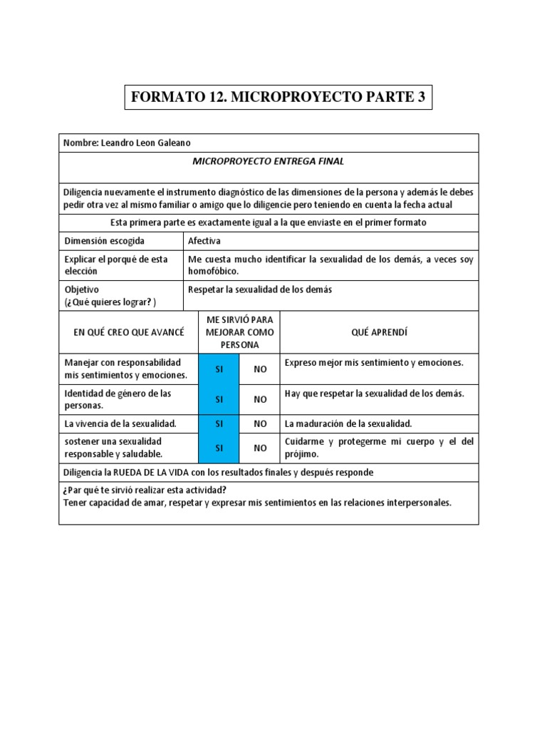 Formato 12 - Microproyecto - Parte 3-Leandro Leon | PDF