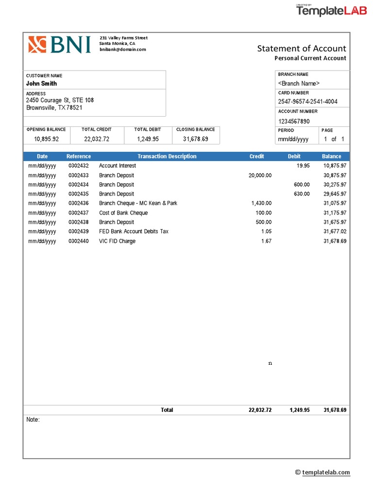 12bank Statement Template 3 TemplateLab | PDF | Transaction Account ...