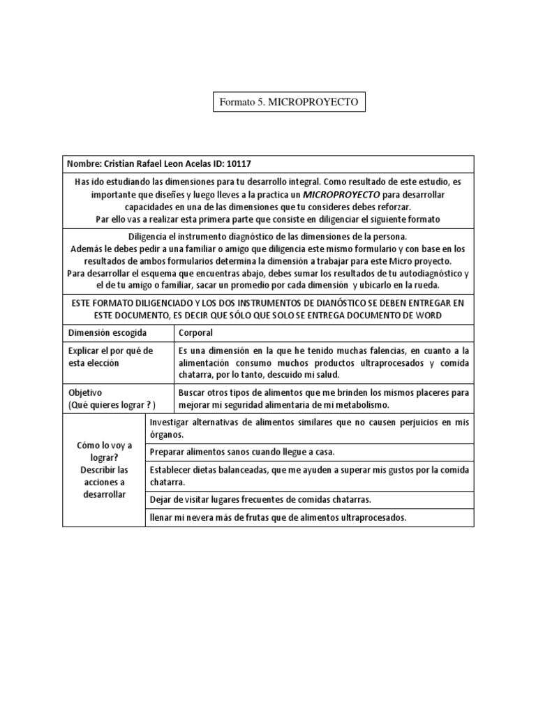 Formato 5 - Microproyecto - Parte 1. | PDF | Alimentos | Nutrición