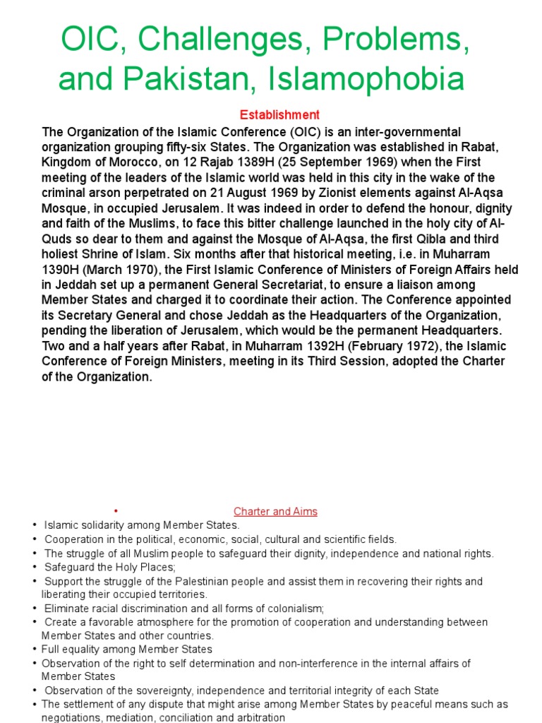 Pakistan's Role and Challenges in OIC | PDF | Organisation Of Islamic ...