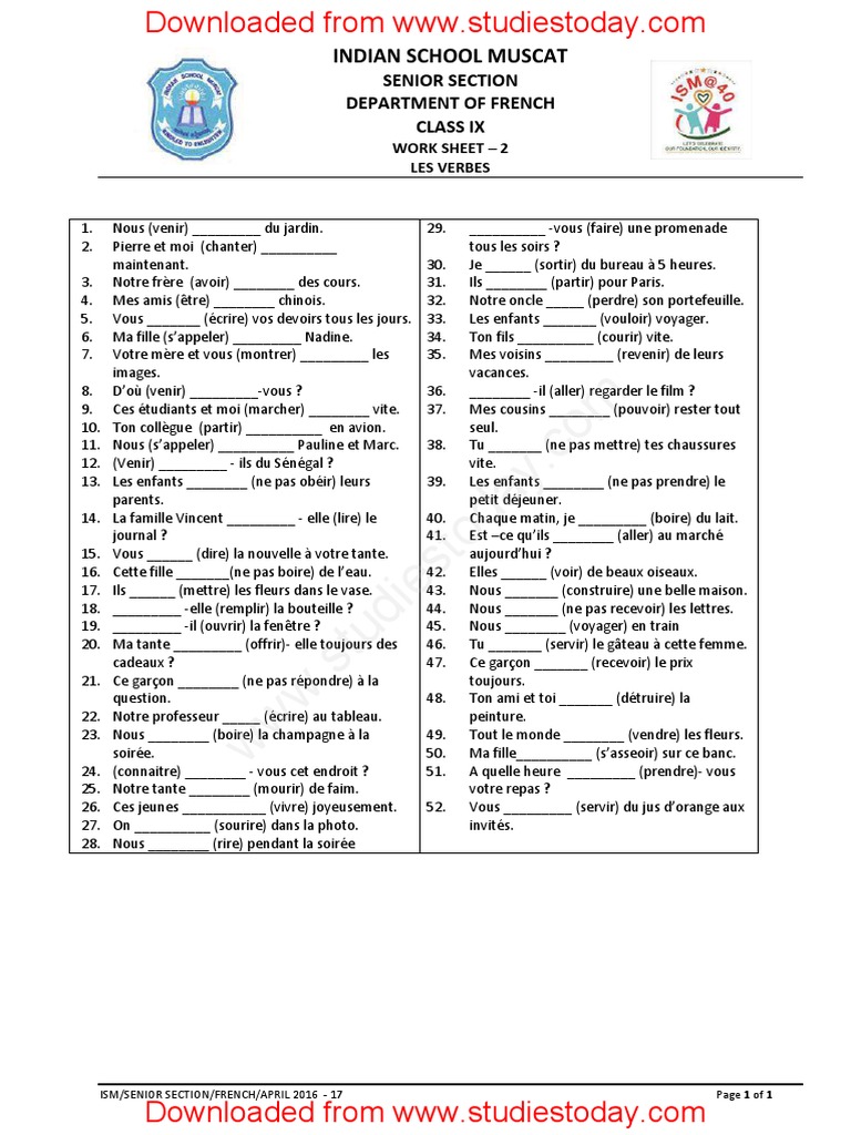 CBSE Class 9 French - Les Verbes | PDF