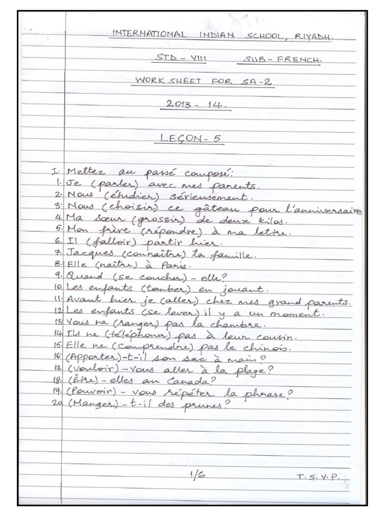 CBSE Class 8 French Worksheet 21 | PDF