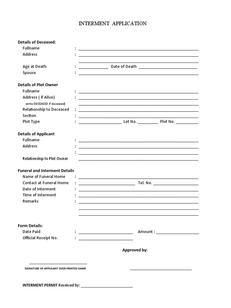 form_intermentapplication | PDF | Burial | Social Conventions