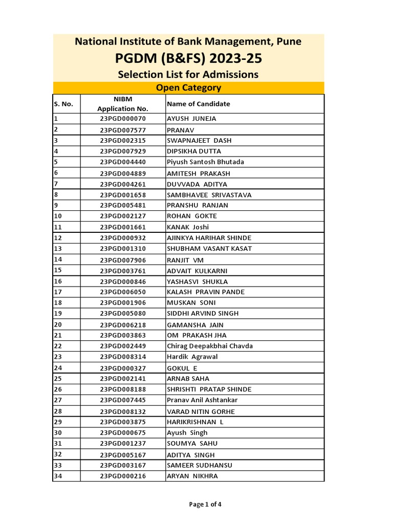 Selection List For PGDM 2023-25 | PDF