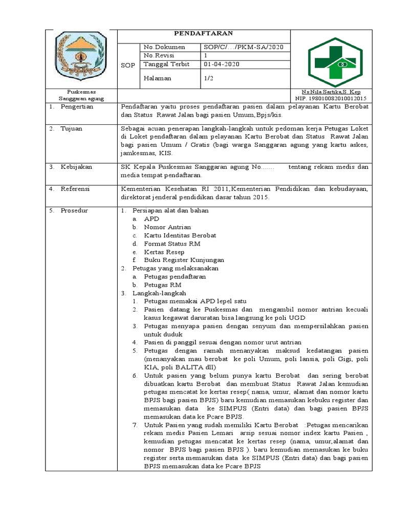 SOP 7.1.1 EP 1, 7.1.1 Ep 3, 7.1.3 Ep 6 PENDAFTARAN | PDF