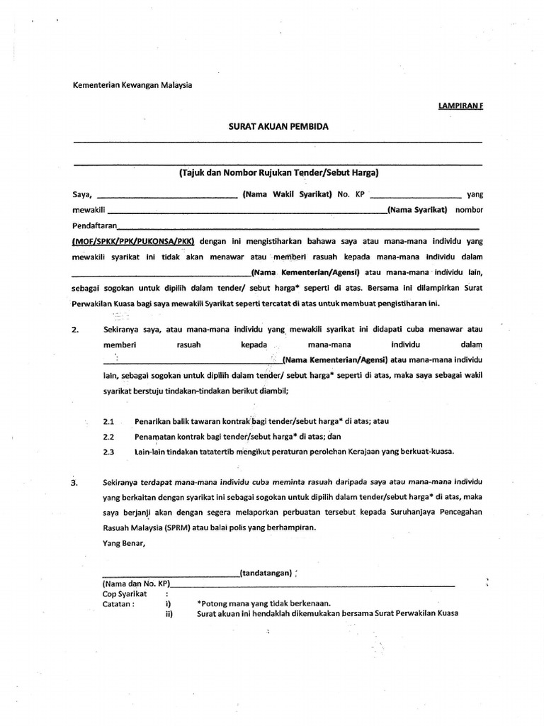 Surat Akuan Pembida | PDF